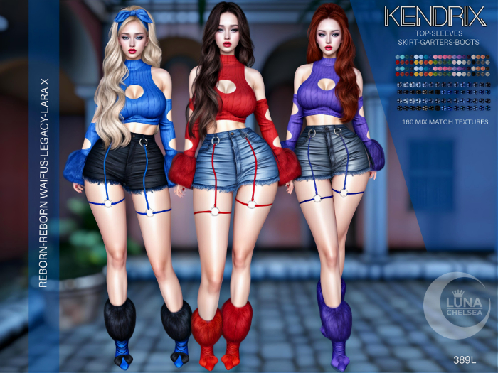 Second Life Marketplace - ️- Kendrix, Denim and fur outfit, Boots included.